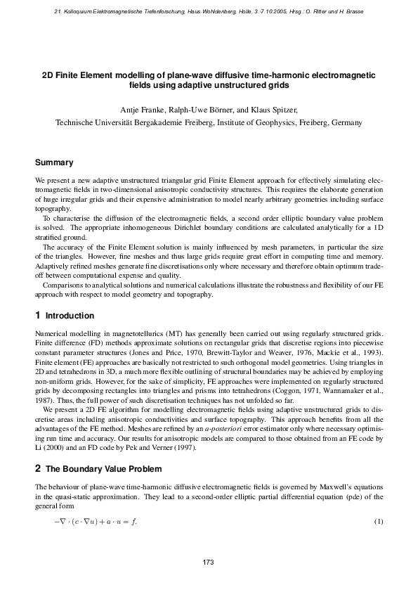 (PDF) 2D Finite Element modelling of plane-wave diffusive time-harmonic electromagnetic fields ...