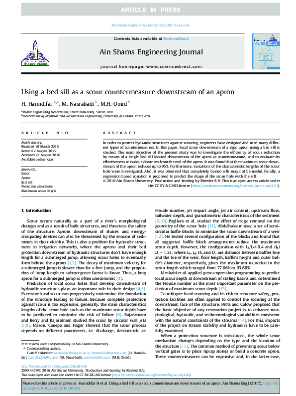 (PDF) Using a bed sill as a scour countermeasure downstream of an apron