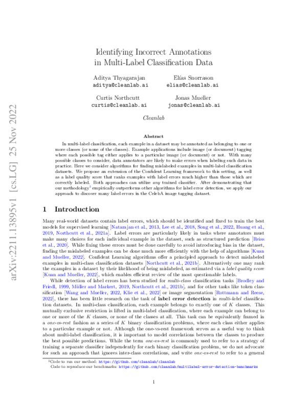 (PDF) Identifying Incorrect Annotations in Multi-Label Classification Data