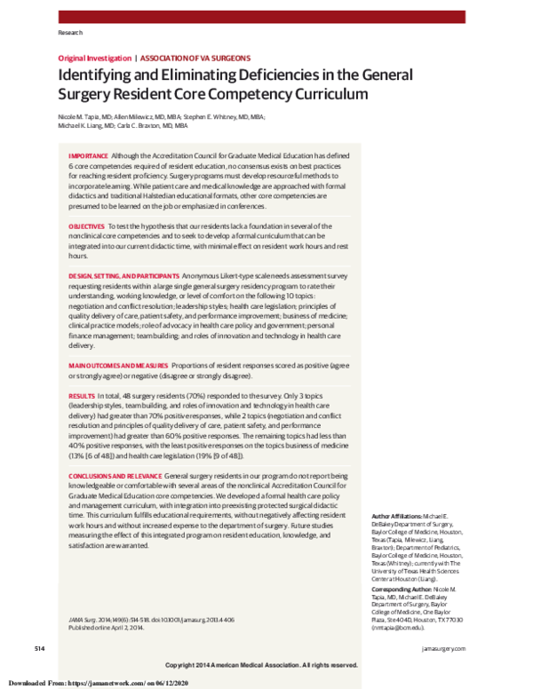 (PDF) Identifying and Eliminating Deficiencies in the General Surgery ...