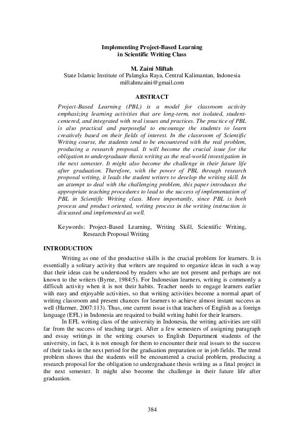 (PDF) Implementing Project-Based Learning in Scientific Writing Class