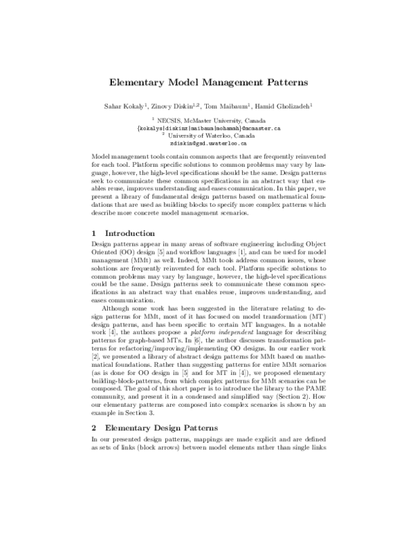 (PDF) Elementary Model Management Patterns