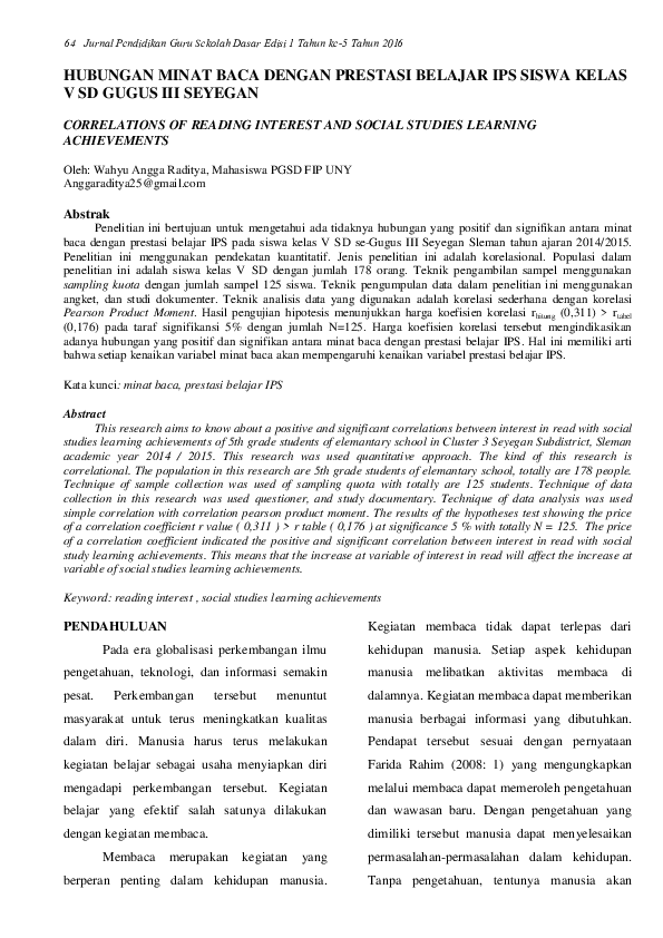 (PDF) Hubungan Minat Baca Dengan Prestasi Belajar Ips Siswa Kelas V SD ...