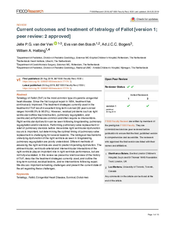 (PDF) Current outcomes and treatment of tetralogy of Fallot | pankaj Raut - Academia.edu