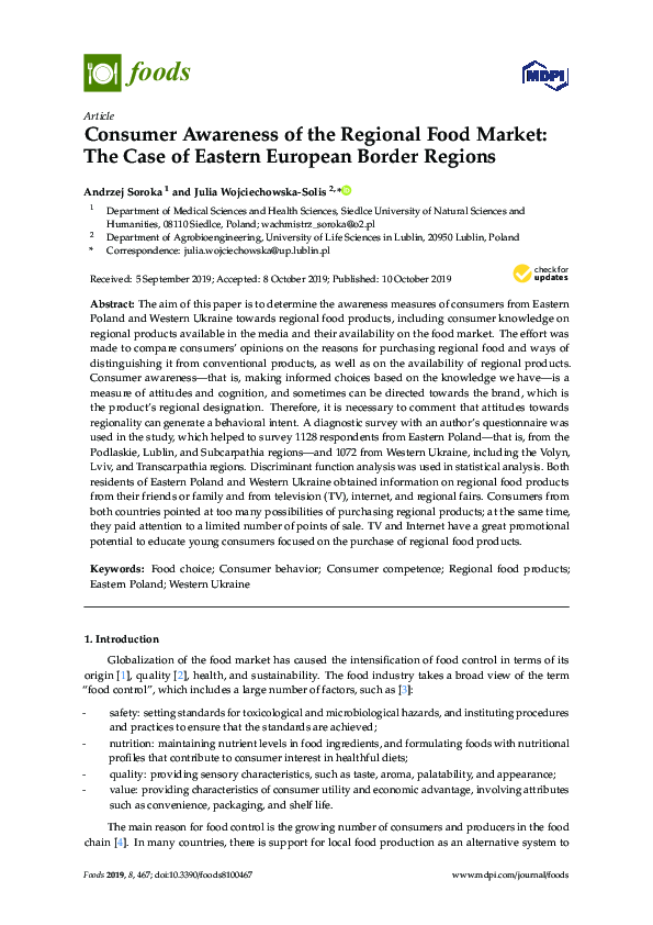 (PDF) Consumer Awareness of the Regional Food Market: The Case of ...