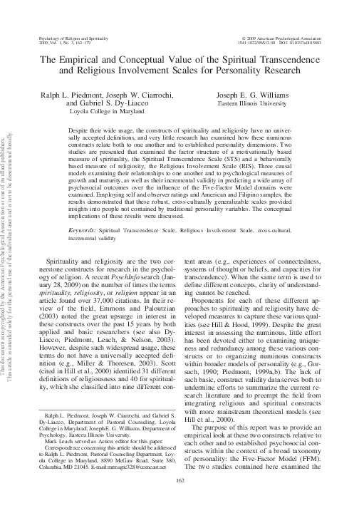 (PDF) The empirical and conceptual value of the spiritual transcendence ...