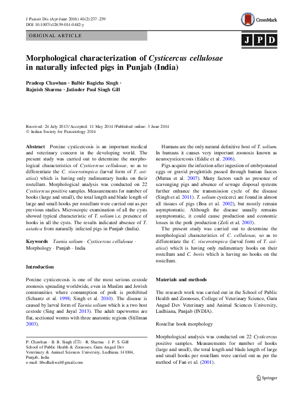 (PDF) Morphological characterization of Cysticercus cellulosae in ...