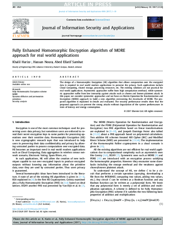 Pdf Fully Enhanced Homomorphic Encryption Algorithm Of More Approach 3760