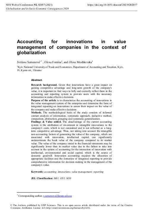 (PDF) Accounting for innovations in value management of companies in ...