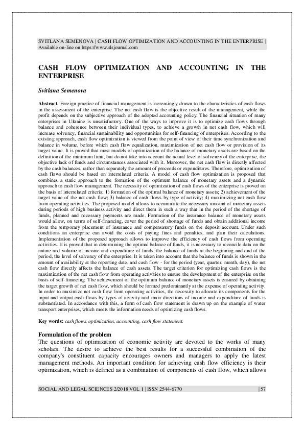 (PDF) Cash flow optimization and accounting in the enterprise ...