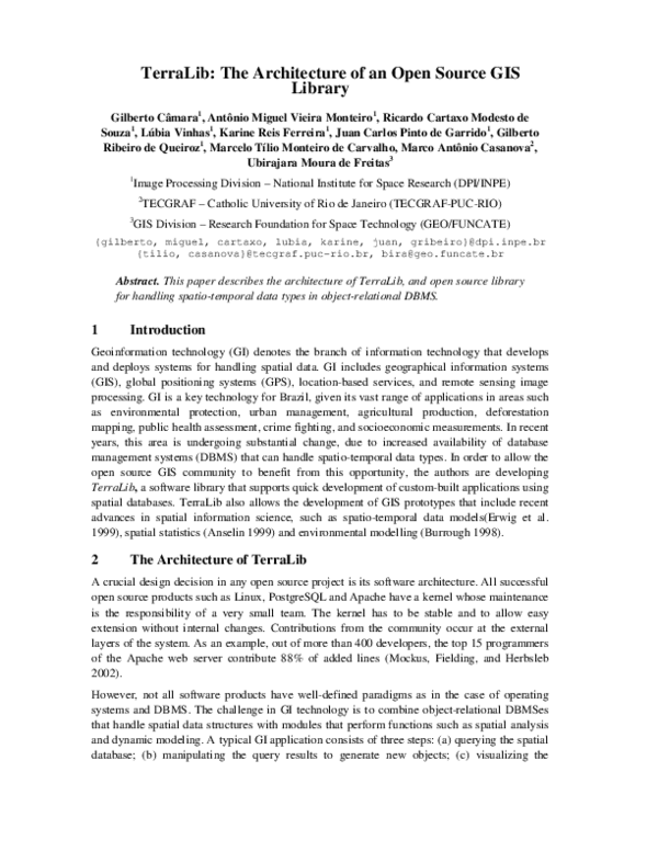 (PDF) TerraLib: The architecture of an open source GIS library