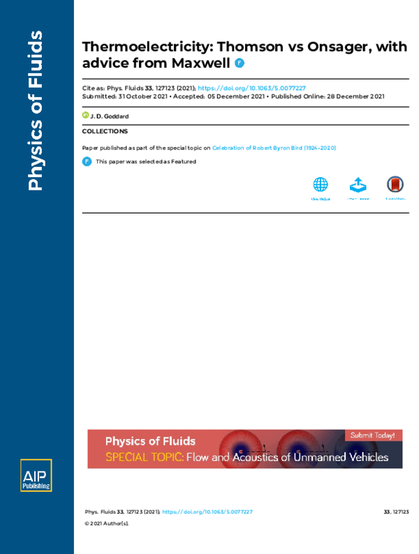 (PDF) Thermoelectricity: Thomson vs Onsager, with advice from Maxwell