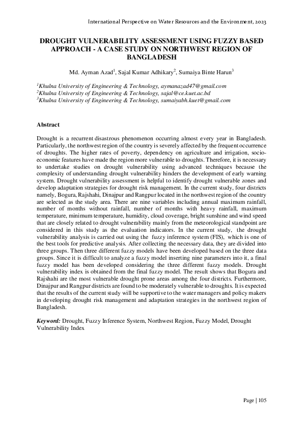 (PDF) Drought Vulnerability Assessment Using Fuzzy Based Approach - A Case Study on Northwest ...