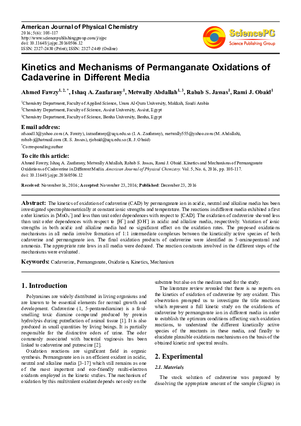 (PDF) Kinetics and Mechanism of Permanganate Oxidations of Isosorbide ...
