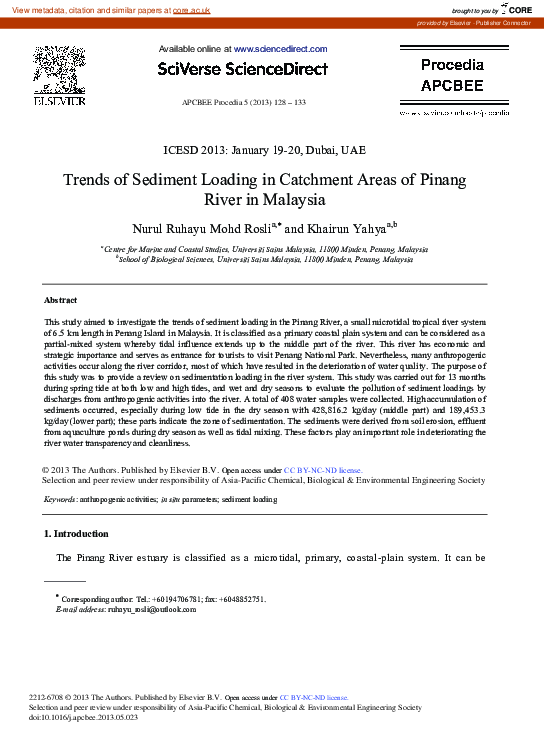 (PDF) Trends of Sediment Loading in Catchment Areas of Pinang River in ...