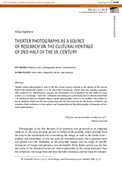 (PDF) Theater photographs as a source of research on the cultural ...