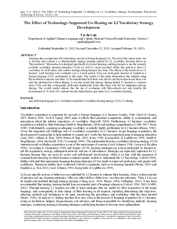 (PDF) The Effect of Technology-Supported Co-Sharing on L2 Vocabulary Strategy Development
