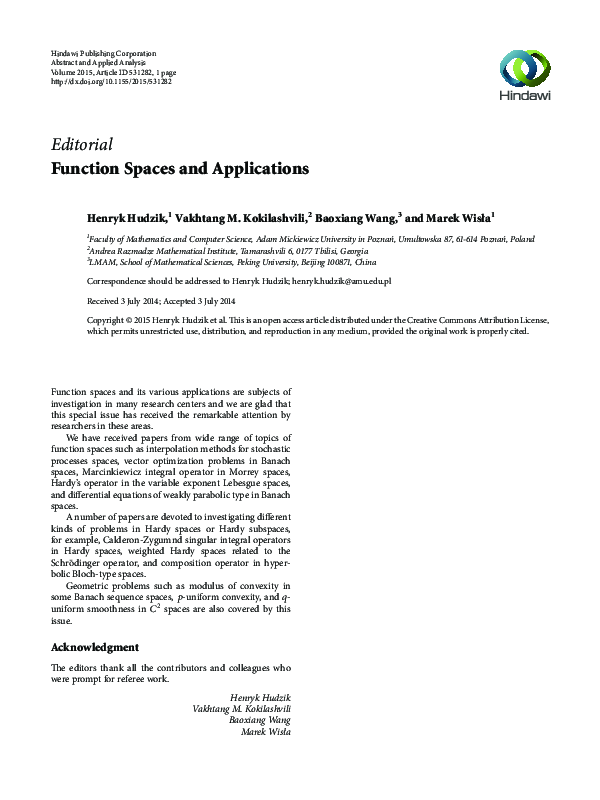 (PDF) Function Spaces and Applications