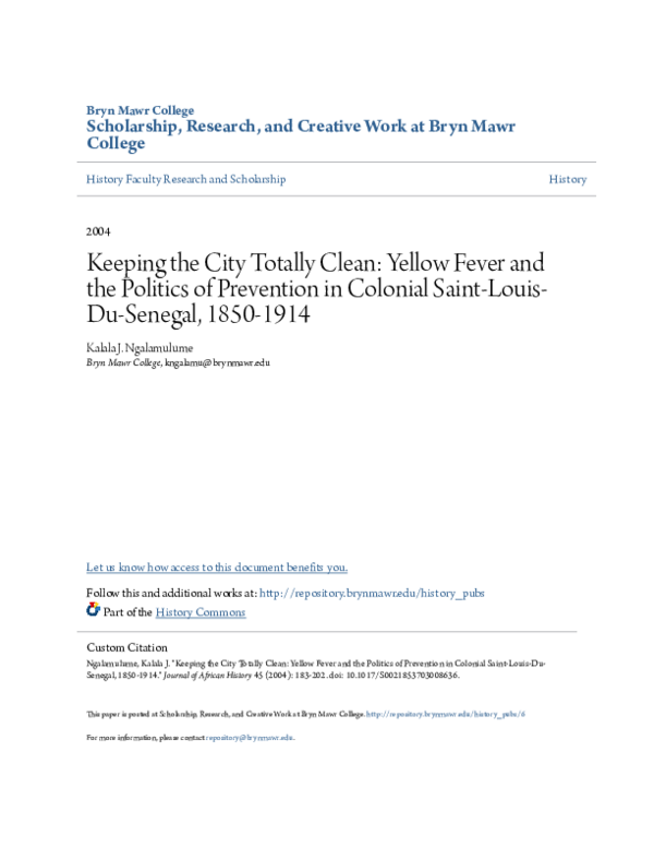(PDF) Keeping the City Totally Clean: Yellow Fever and the Politics of ...