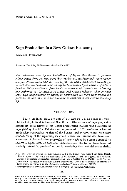 (PDF) Sago production in a New Guinea economy