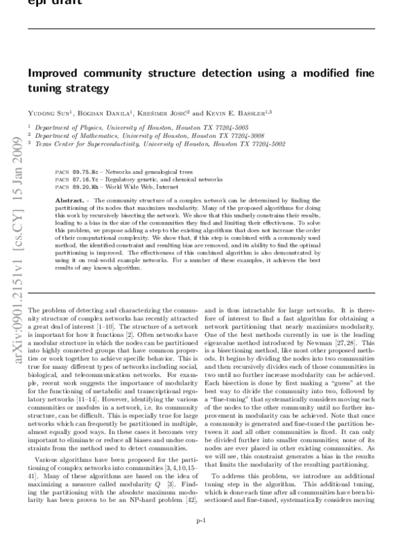 (PDF) Improved community structure detection using a modified fine-tuning strategy