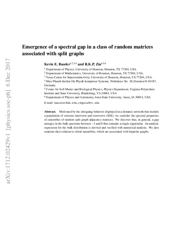Pdf Emergence Of A Spectral Gap In A Class Of Random Matrices
