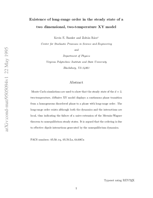 (PDF) Existence of long-range order in the steady state of a two ...