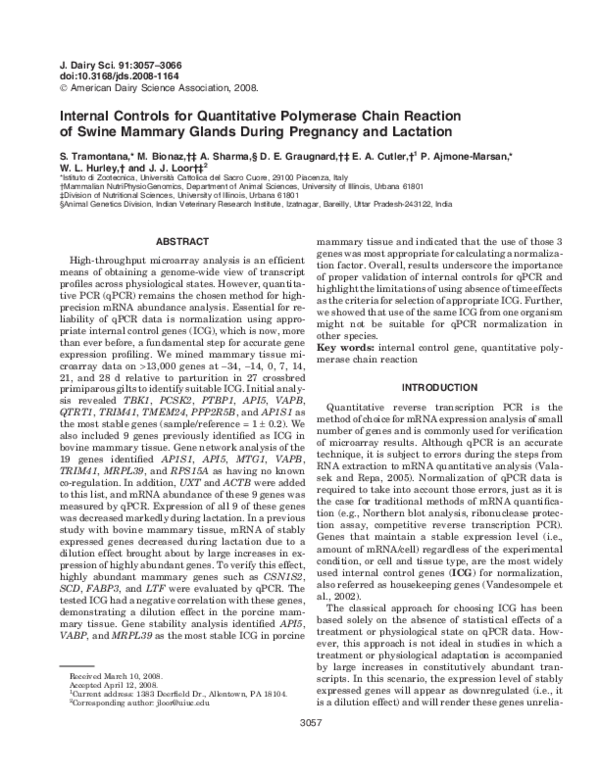 (PDF) Internal controls for quantitative polymerase chain reaction of swine mammary glands ...