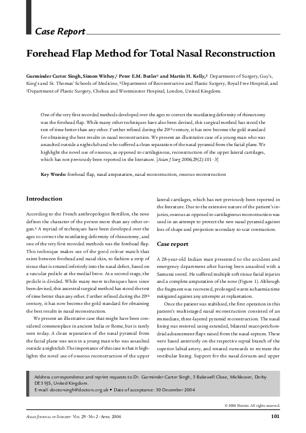 (PDF) Forehead Flap Method for Total Nasal Reconstruction