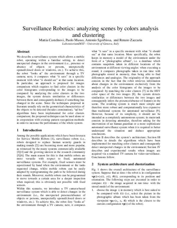 (PDF) Surveillance robotics: analyzing scenes by colors analysis and clustering