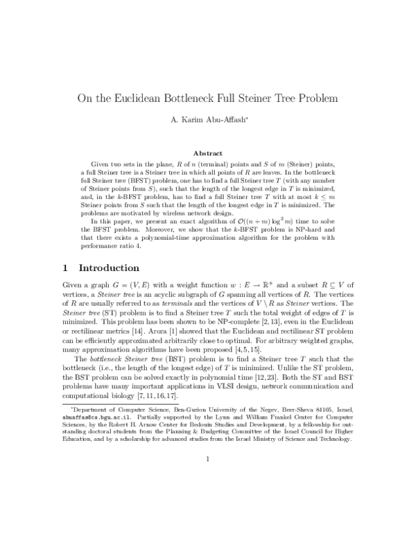 Pdf The Euclidean Bottleneck Full Steiner Tree Problem
