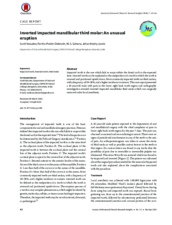 (PDF) Inverted impacted mandibular third molar: An unusual eruption