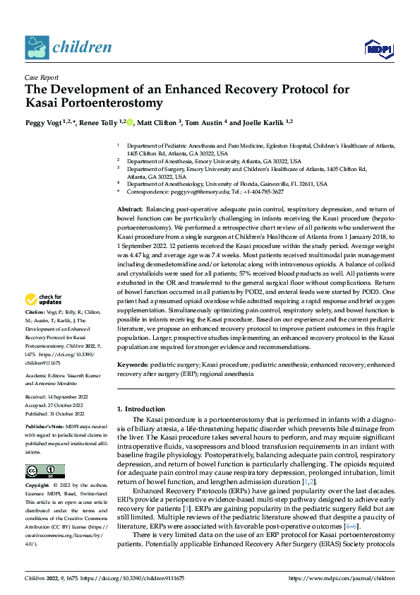 (PDF) The Development of an Enhanced Recovery Protocol for Kasai ...