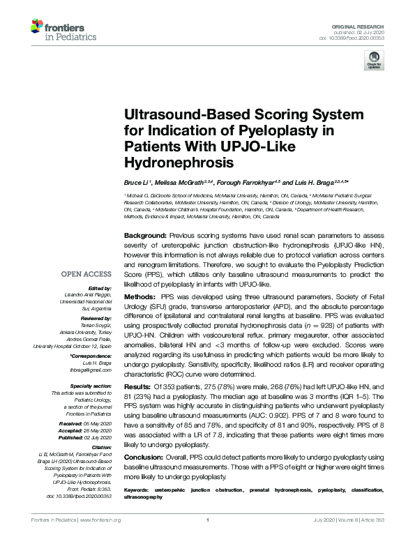 (PDF) Ultrasound Score for Predicting Pyeloplasty in UPJO