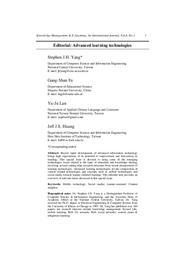 (PDF) Editorial: Advanced learning technologies