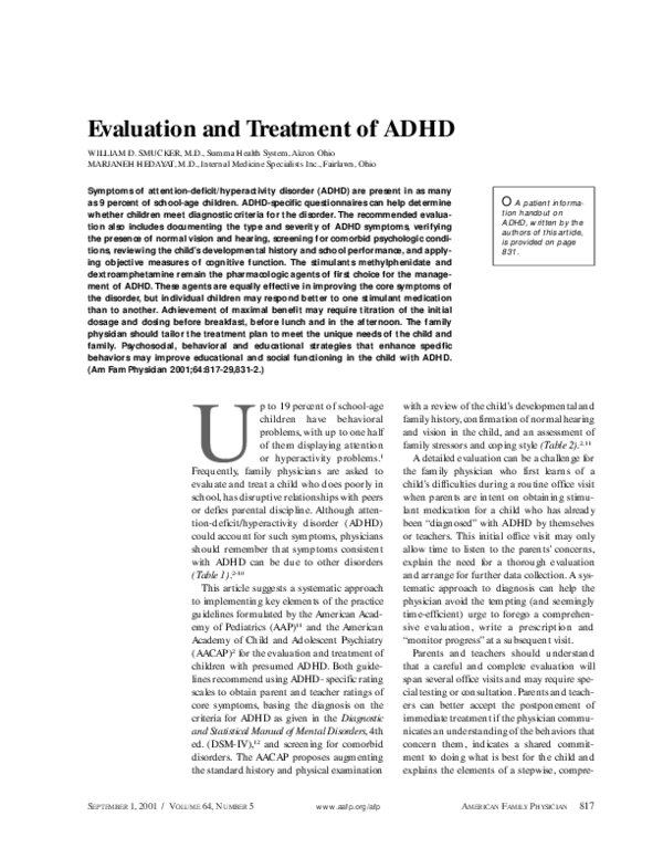 (PDF) Evaluation and treatment of ADHD