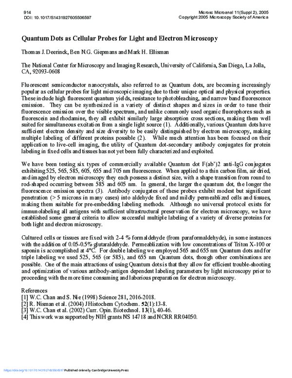 (PDF) Quantum Dots as Cellular Probes for Light and Electron Microscopy