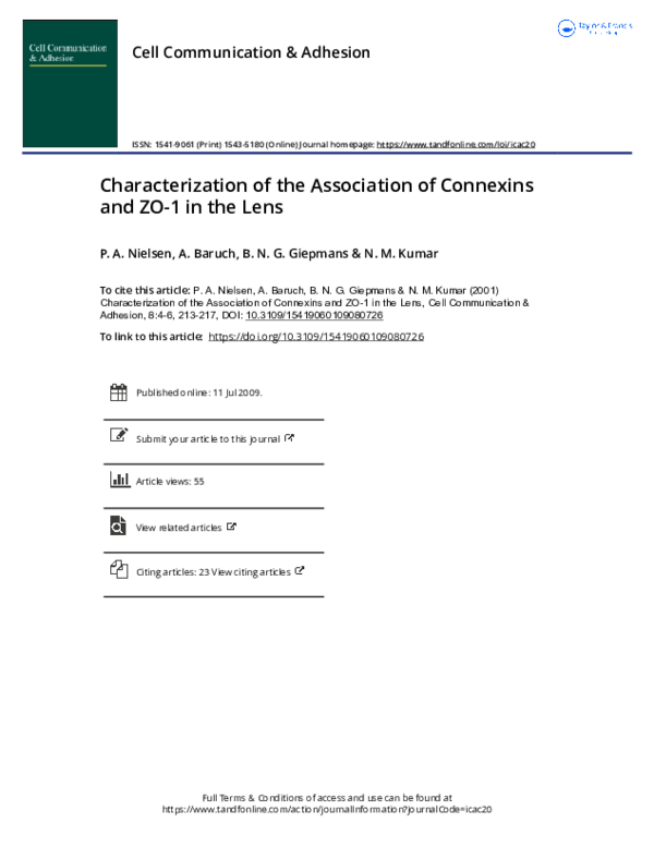 (PDF) Characterization of the Association of Connexins and ZO-1 in the Lens