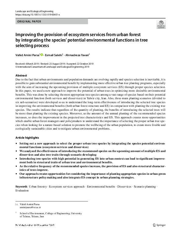 (PDF) Improving the provision of ecosystem services from urban forest by integrating the species ...