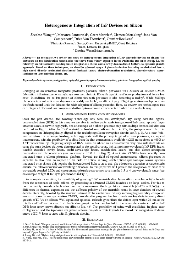 (PDF) Heterogeneous Integration of InP Devices on Silicon