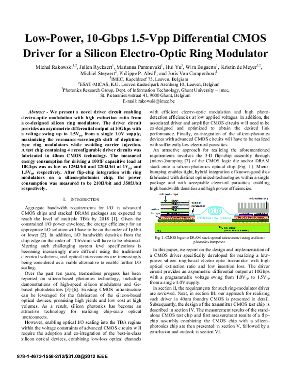 (PDF) Low-Power, 10-Gbps 1.5-Vpp differential CMOS driver for a silicon ...