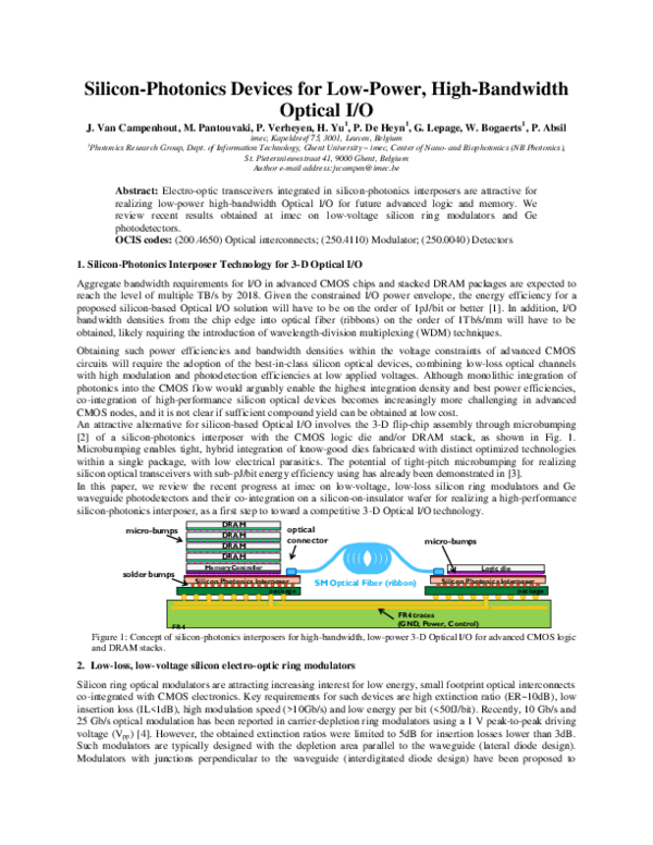 (PDF) Silicon-Photonics Devices for Low-Power, High-Bandwidth Optical I/O