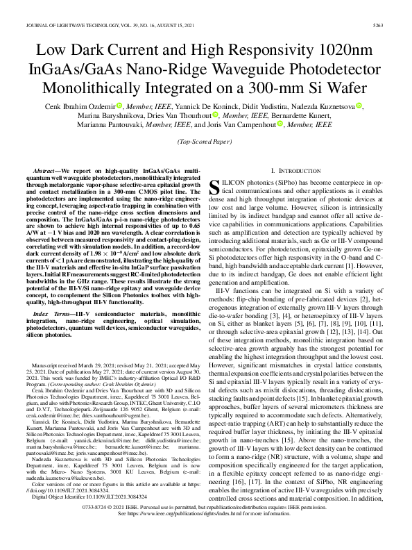 (PDF) Low Dark Current and High Responsivity 1020nm InGaAs/GaAs Nano ...