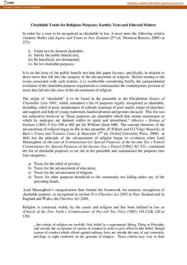 (PDF) Trusts for religious purposes