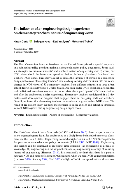 (PDF) The influence of an engineering design experience on elementary ...