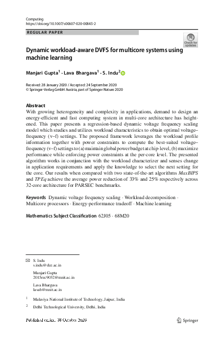 Pdf Dynamic Workload Aware Dvfs For Multicore Systems Using Machine