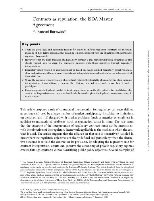 (PDF) Contracts as Regulation: The ISDA Master Agreement
