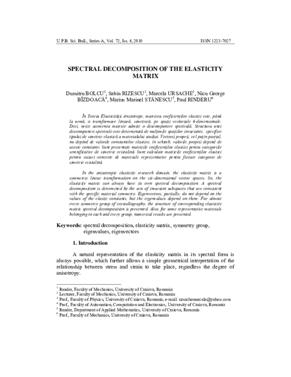 (PDF) Spectral Decomposition of the Elasticity Matrix