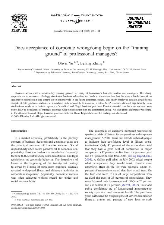 (PDF) Does acceptance of corporate wrongdoing begin on the “training ...