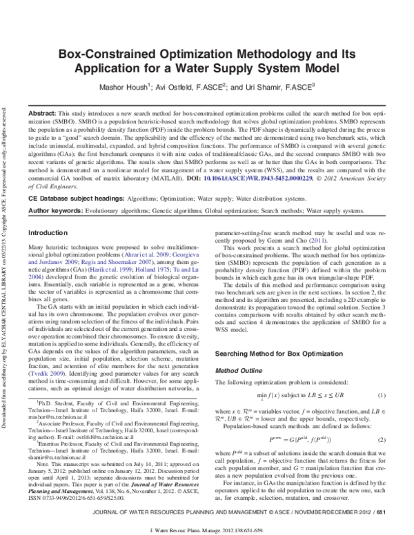 Pdf Box Constrained Optimization Methodology And Its Application For A Water Supply System Model